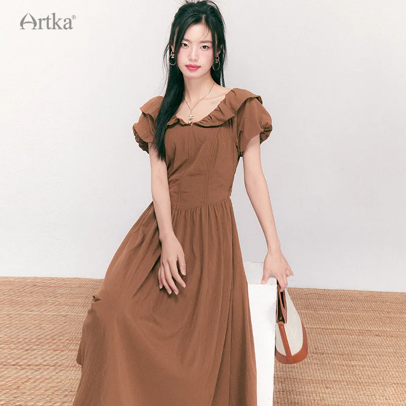 Ruffled Neck Backless Long Dress - Artka Official