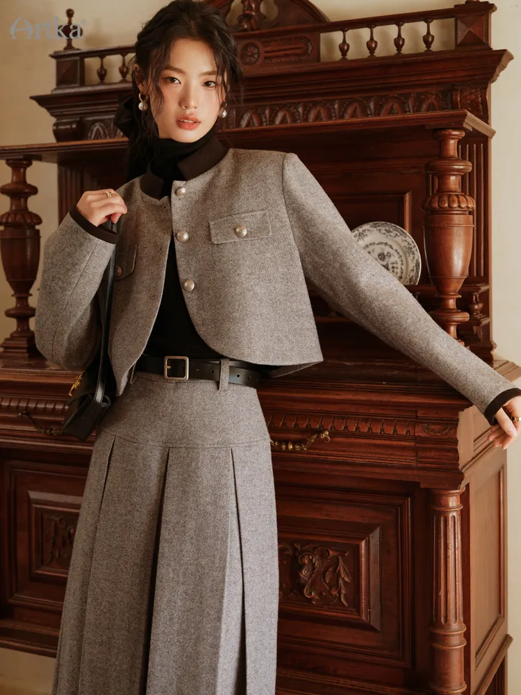 Woollen Pleated Skirt Co-ord Set - Artka Official